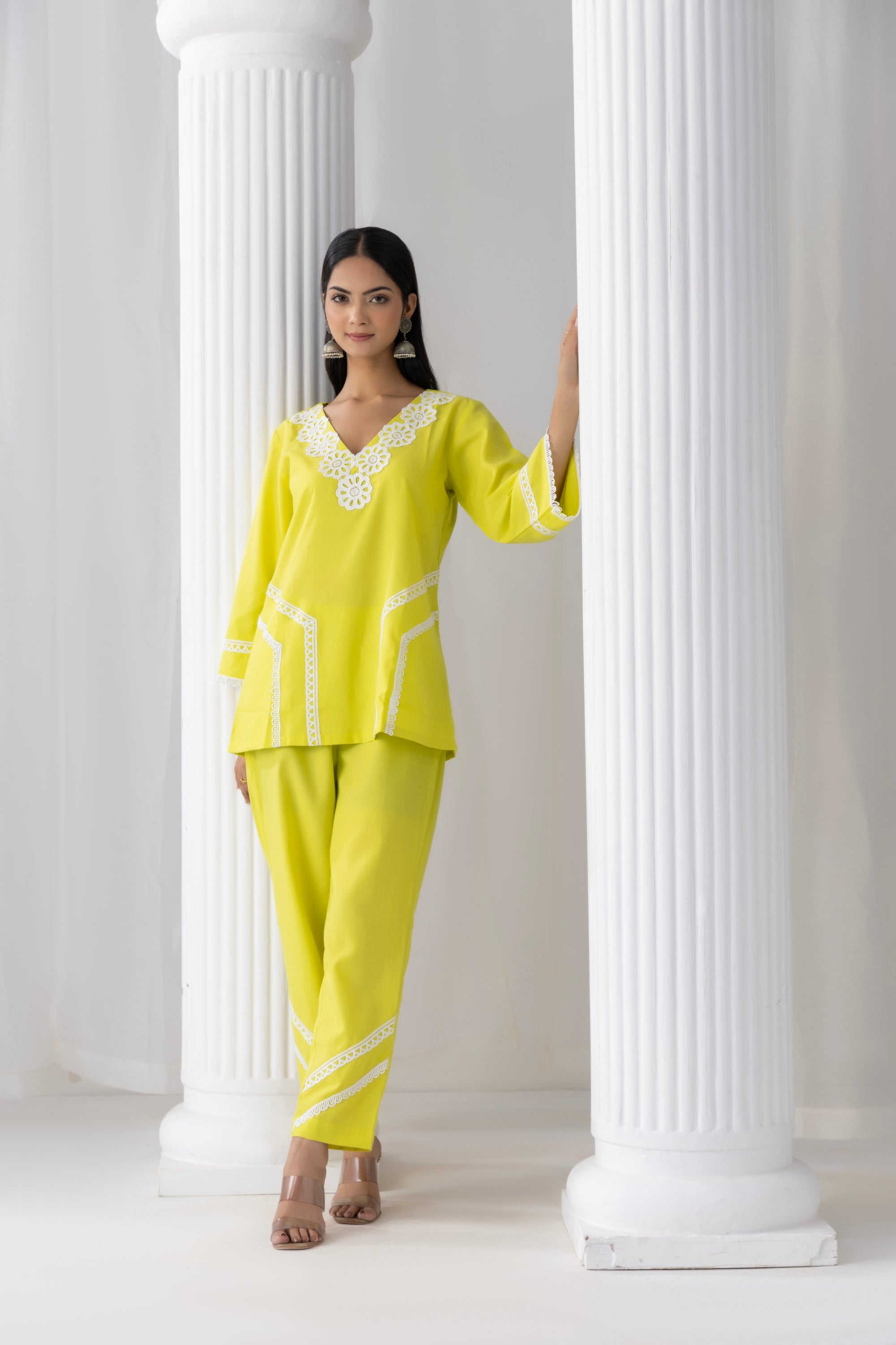 Lime Green Floral Lace Co-ord Set