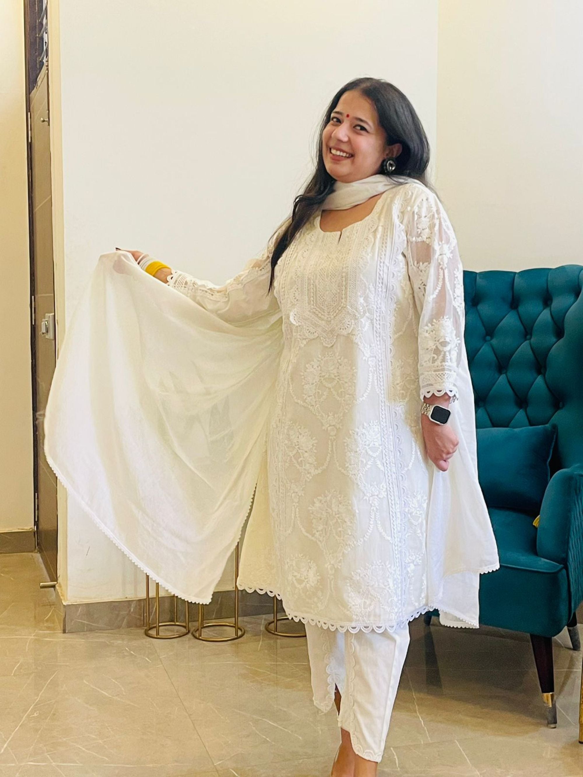 White Cutwork Nazrana Suit Set